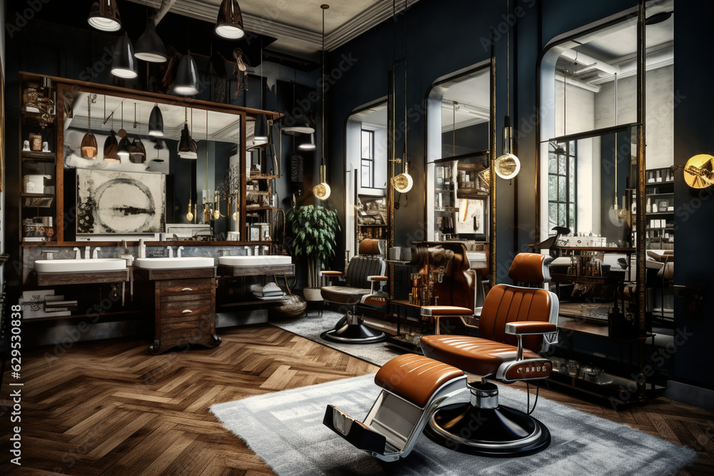 from behind an interactive virtual tour of a modern barbershop ...