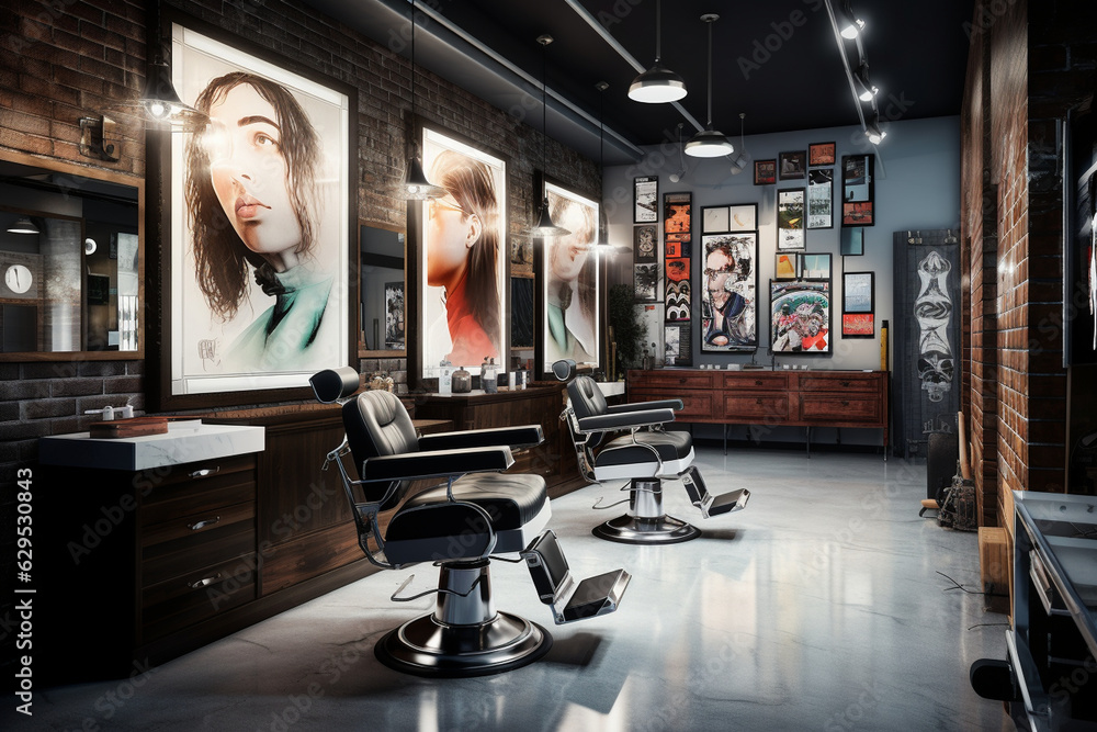 from behind an interactive virtual tour of a modern barbershop ...