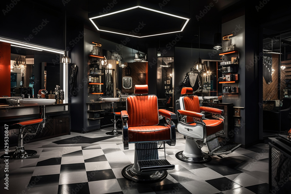 from behind an interactive virtual tour of a modern barbershop ...