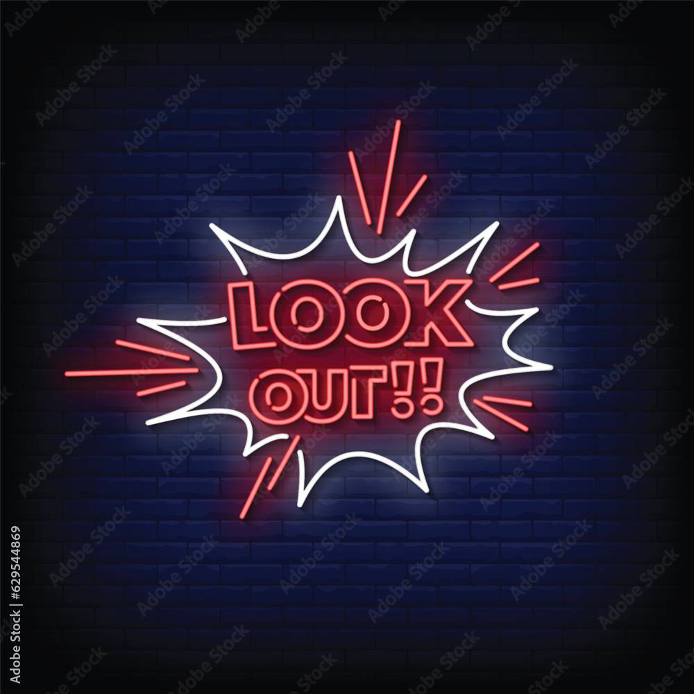 Neon Sign look out with brick wall background vector Stock Vector ...