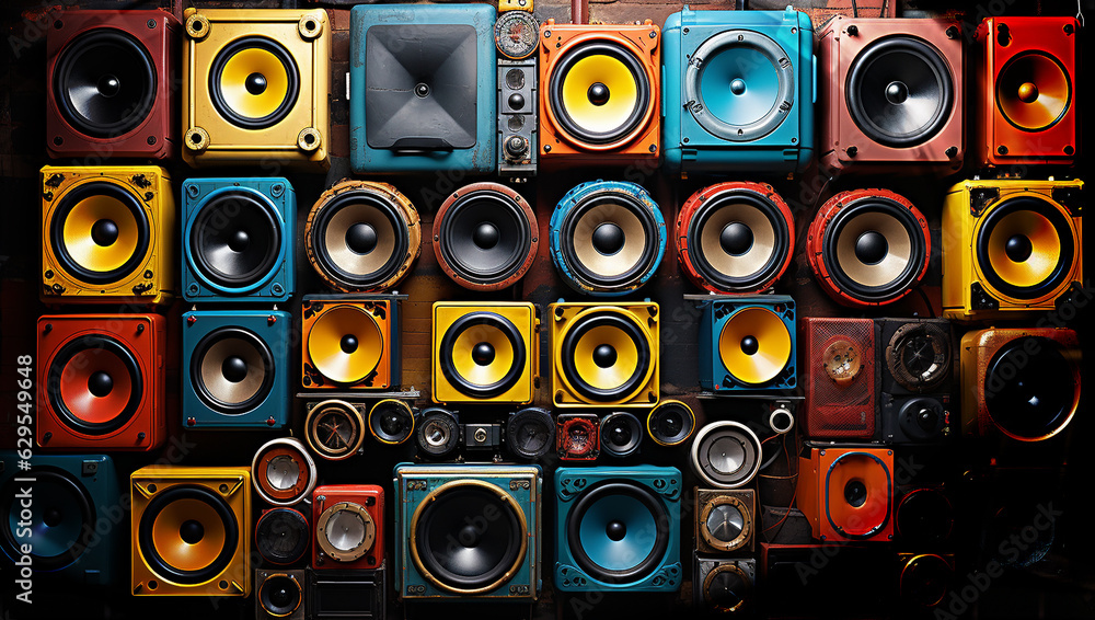 vintage music sound speaker wall.Retro old school design ghetto blaster ...