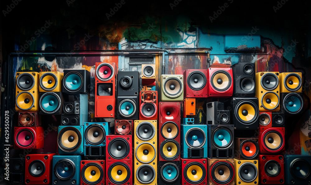 vintage music sound speaker wall.Retro old school design ghetto blaster ...