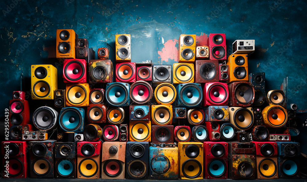 vintage music sound speaker wall.Retro old school design ghetto blaster ...