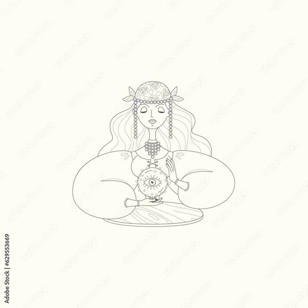 Fortune teller female character. Gypsy oracle. Cartoon illustration of ...