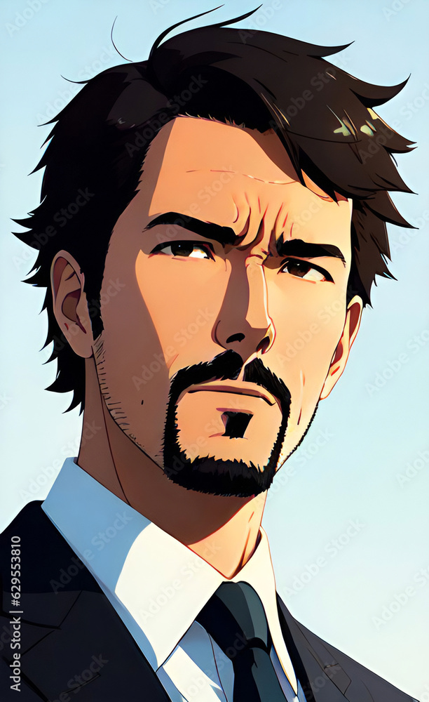 Handsome anime boy in anime style. Anime businessman working in office ...