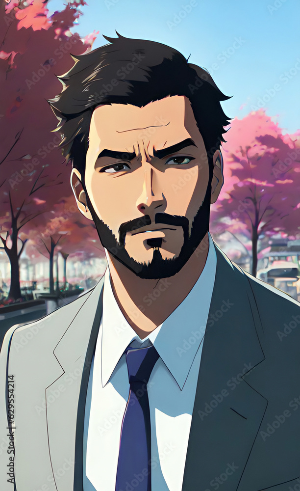 Handsome anime boy in anime style. Anime businessman working in office ...
