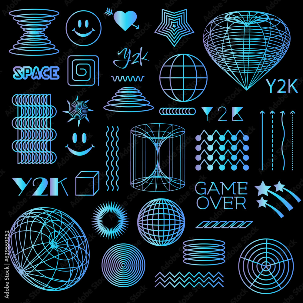 Vector Graphic Assets Set. Y2K bling retro elements and abstract ...