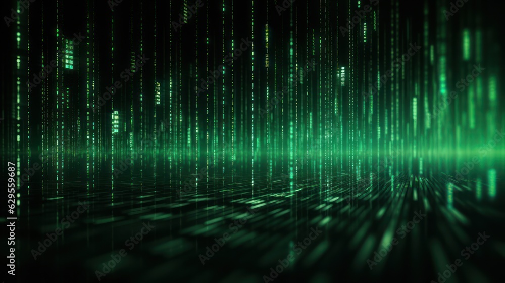 Image of a single line of green code running across a dark background ...