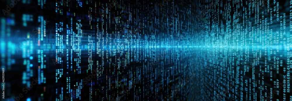 Image of a single line of blue code running across a dark background ...