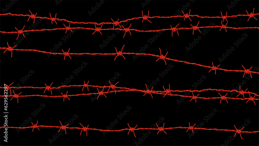 Barbed wire background. Vector illustration isolated on black. Stock ...