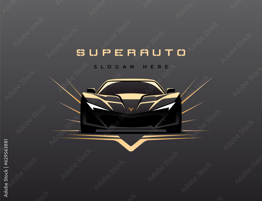 Front view sports car logo illustration on dark background. Sports ...