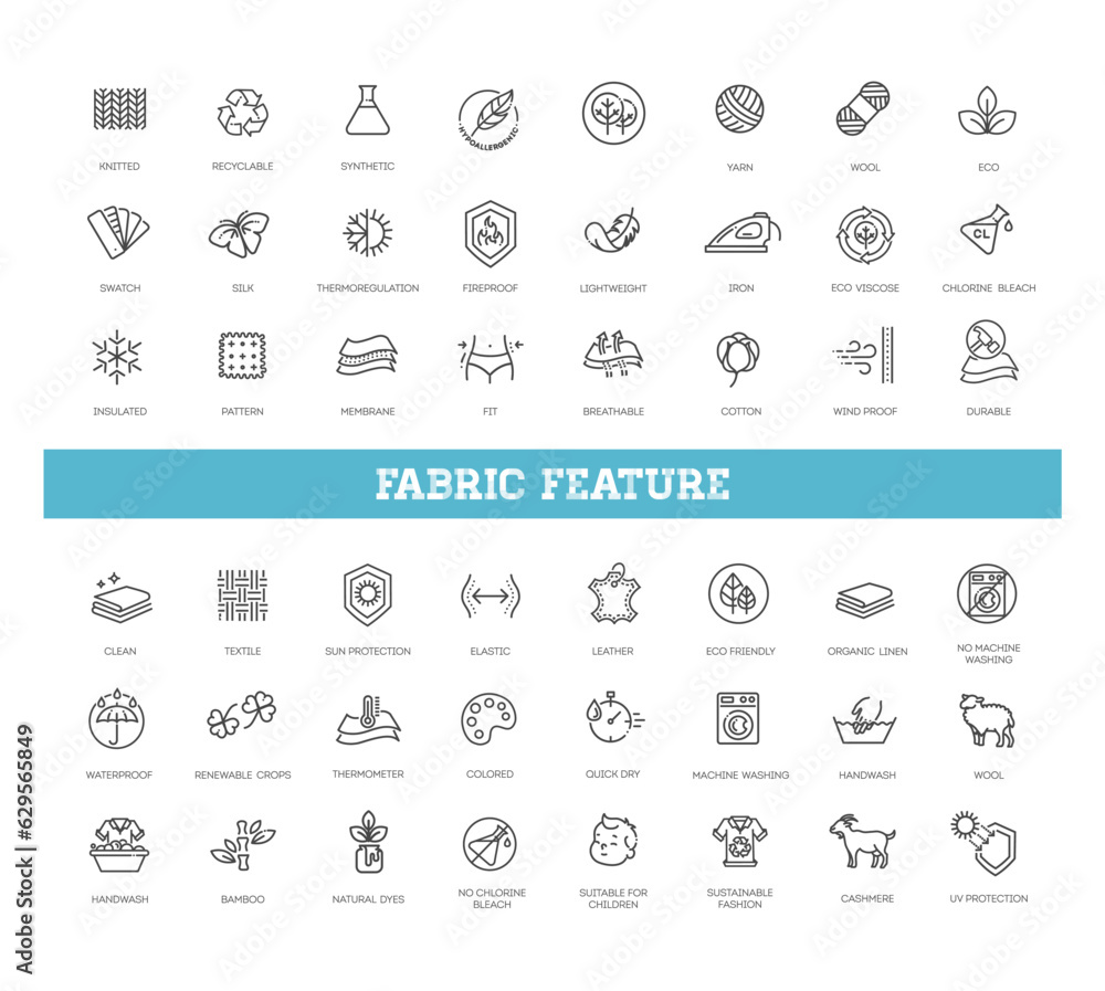 Set of fabric features icons. Line art style icons bundle. vector illustration Stock Vector ...