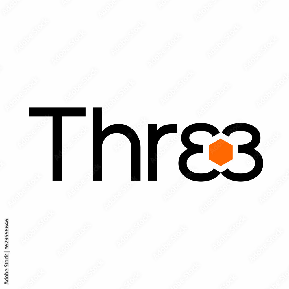 Word design " three " with alphabet 3 in letter E and hexagon. Stock ...