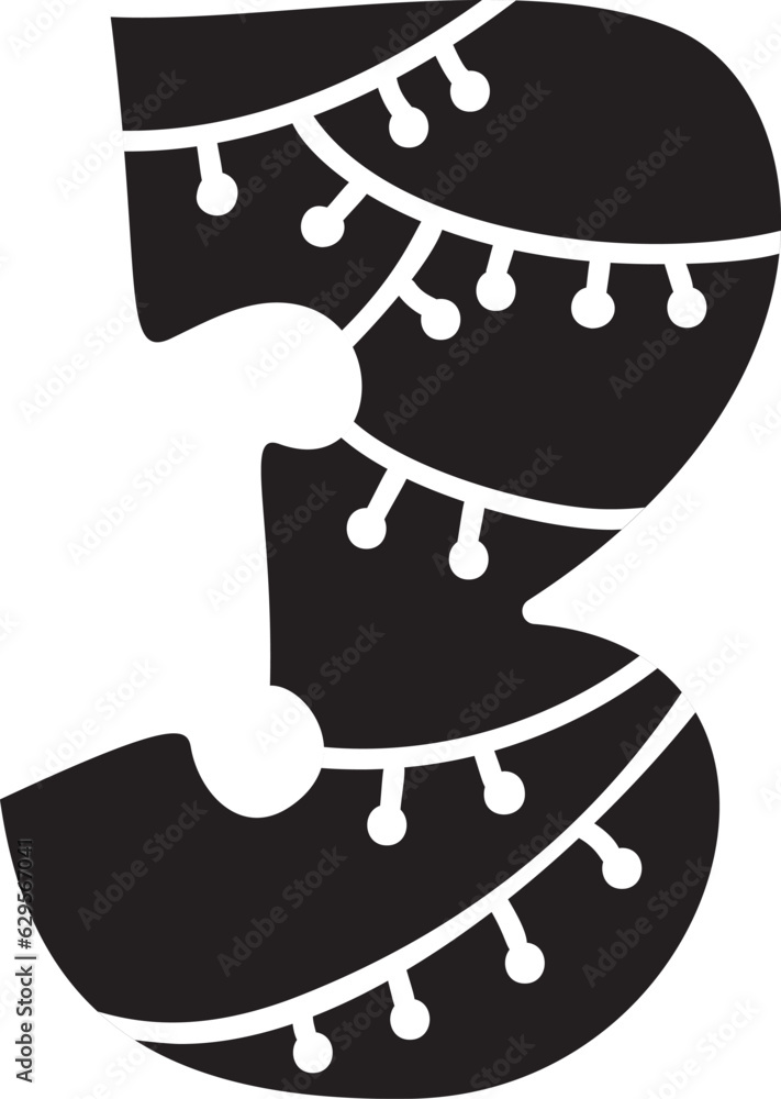 Display Christmas winter vector font number three 3 alphabet. Capital ...