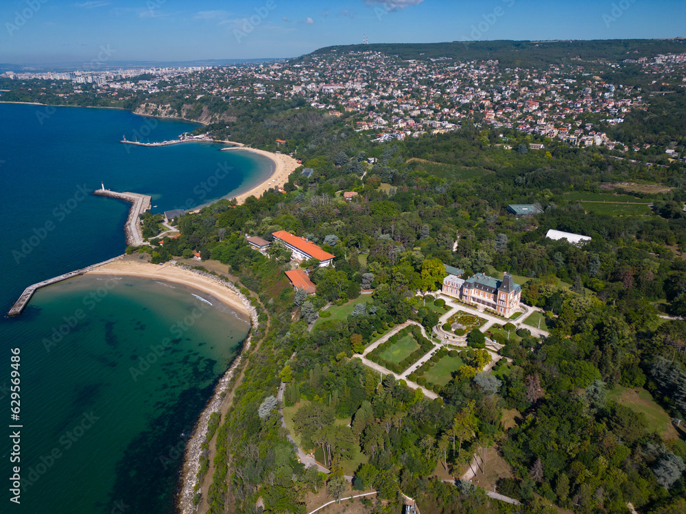 Aerial view of the historic Euxinograd palace in Varna, Bulgaria ...