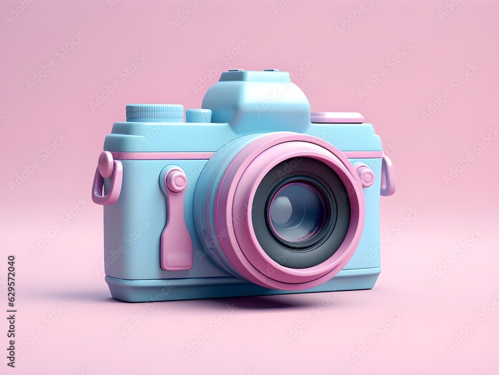 Rainbow colored camera 3d object in the style of minimalist cartoon ...