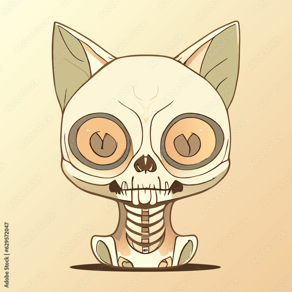 Cat skull cartoon vector illustration. Scary print, background, icon ...