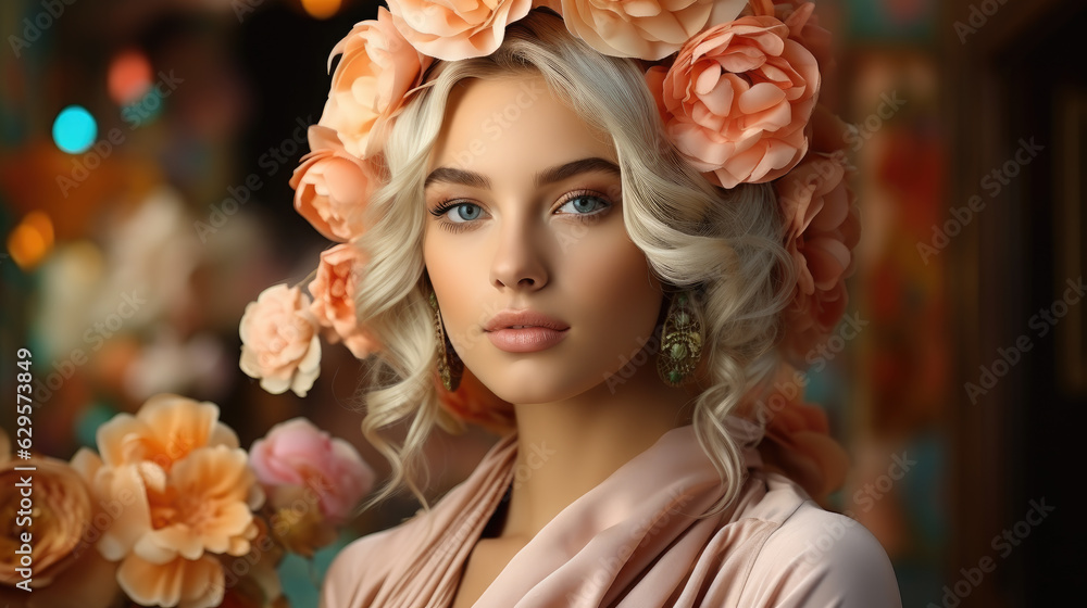 Generative ai illustration of caucasian woman in european turban with ...