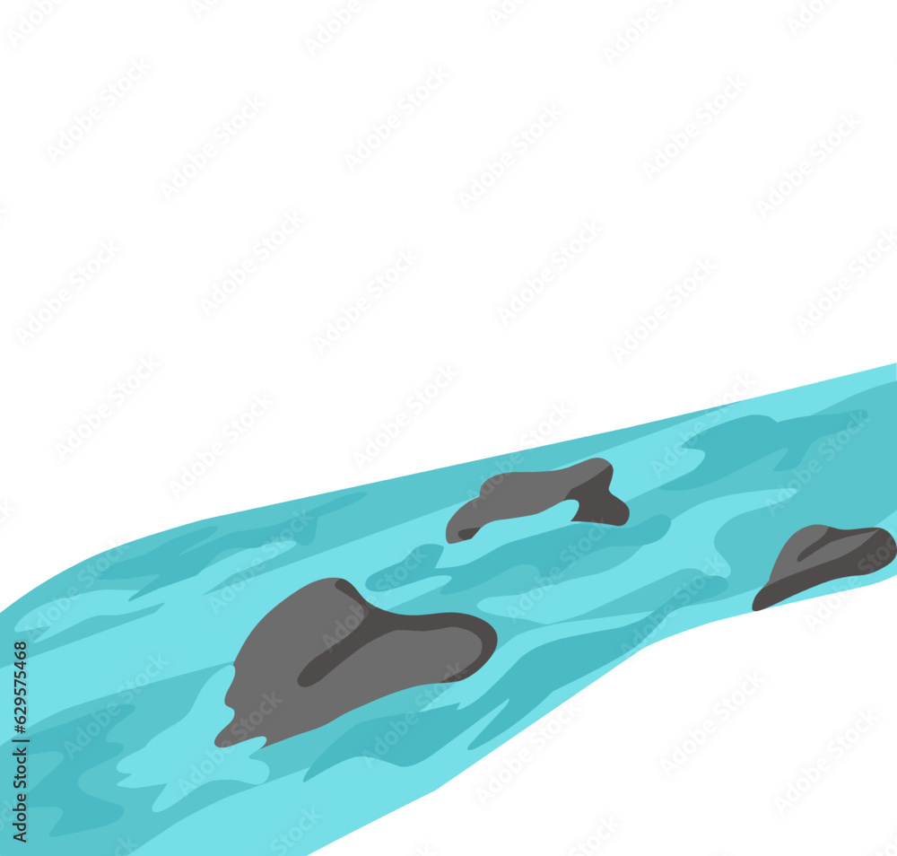 Cartoon river flowing with stones isolated white background Stock ...