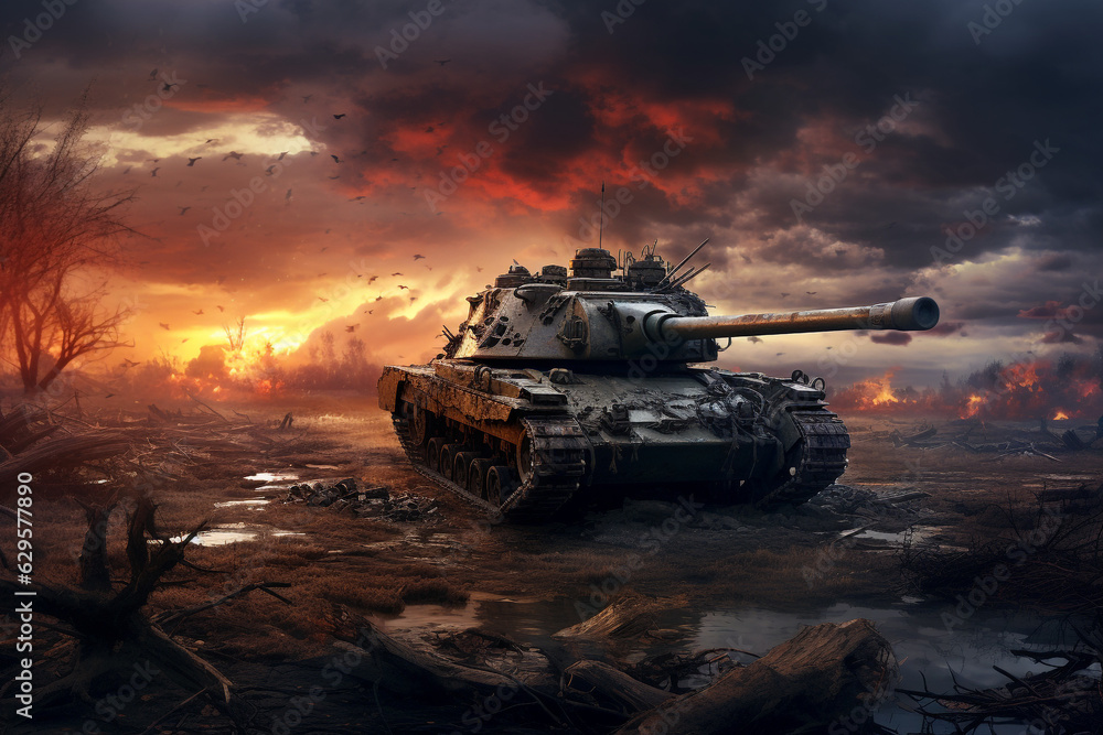 Photo realistic illustration tank on the battlefield. Veterans Day ...