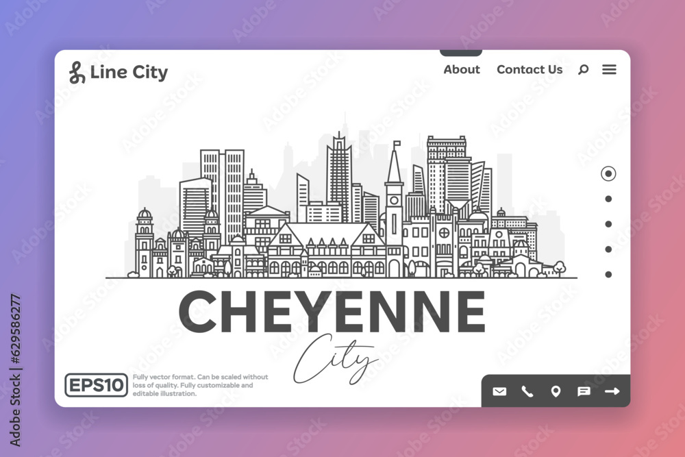 Cheyenne, Wyoming USA architecture line skyline illustration. Linear ...