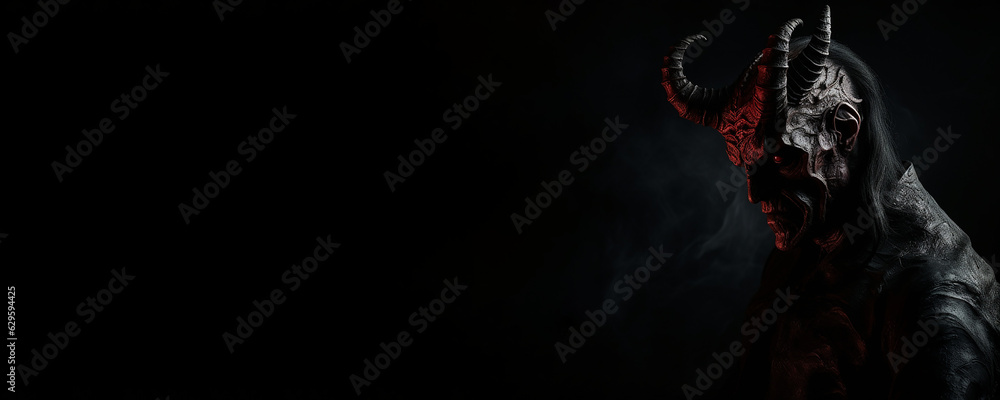 Portrait banner of the demonic being satan the devil on black ...