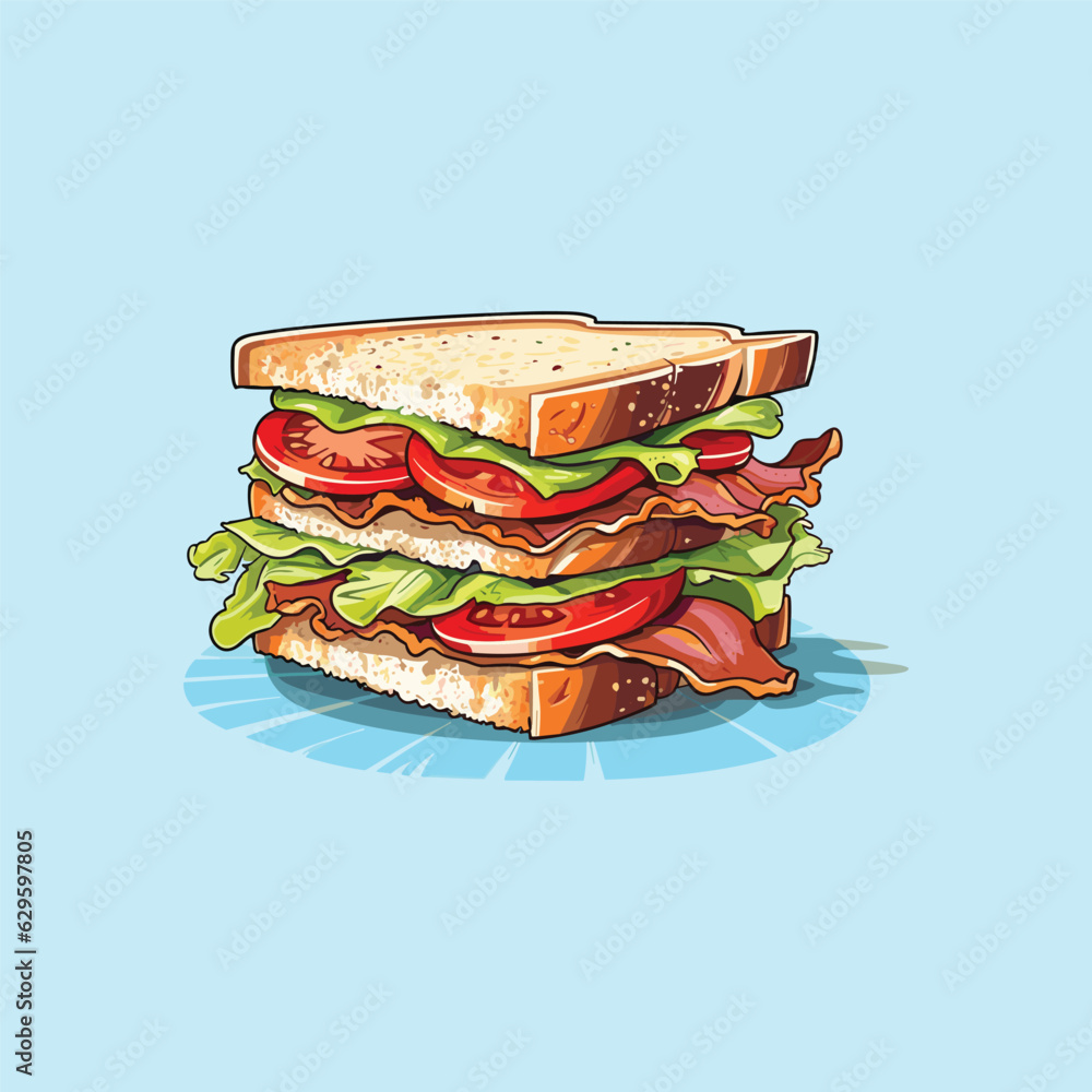 blt sandwich vector illustration. clean line and cool color clip art ...