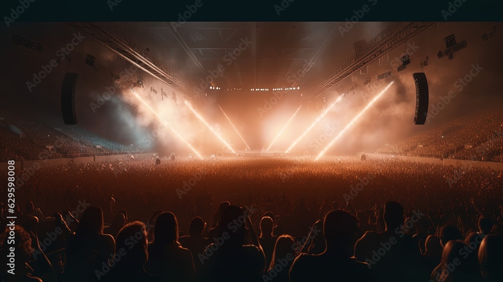 Generative AI, People crowd on music rock festival concert in stadium ...