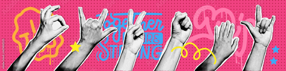 Photo & Art Print Collage element with hands gestures cutout paper ...