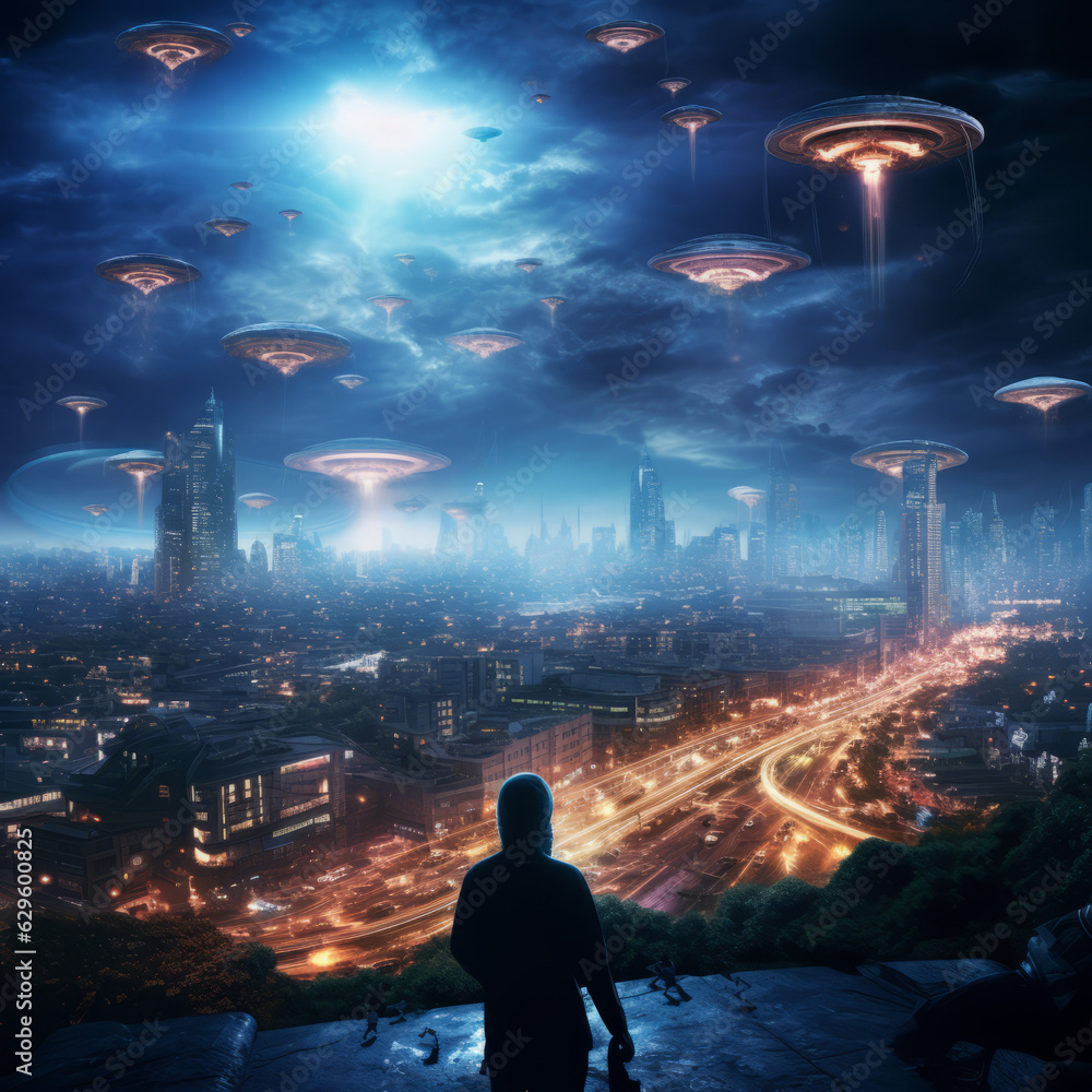 UFO alien invasion on Earth Stock Photo | Adobe Stock