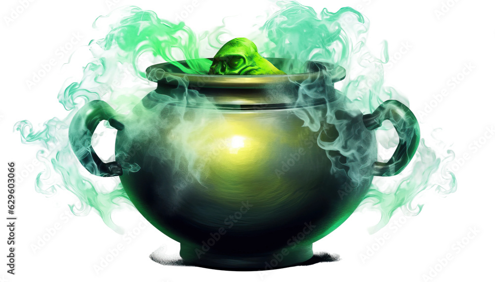 Cauldron with bubbling green potion, emitting eerie smoke, Halloween ...