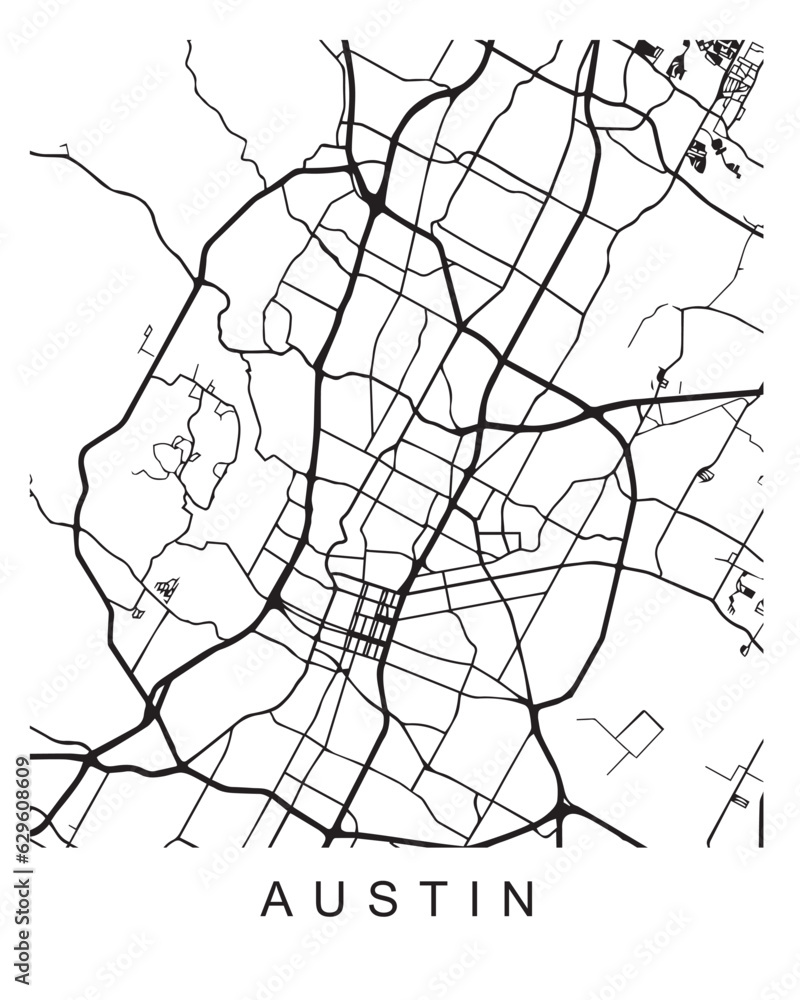 Vector design of the street map of Austin against a white background ...