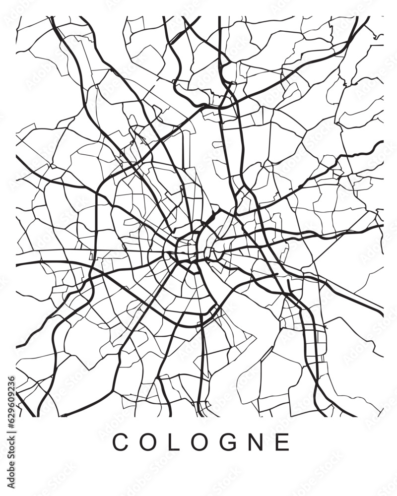 Outlined vector illustration of the map of Cologne on the white ...