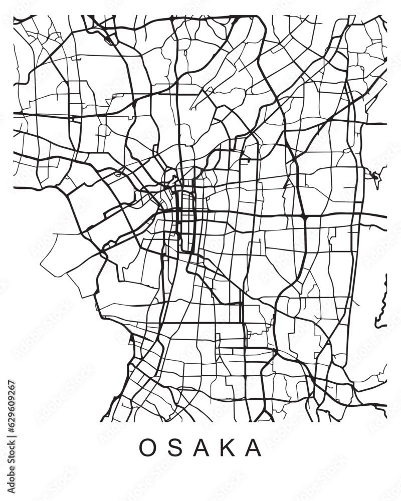 Vector design of the street map of Osaka against a white background ...