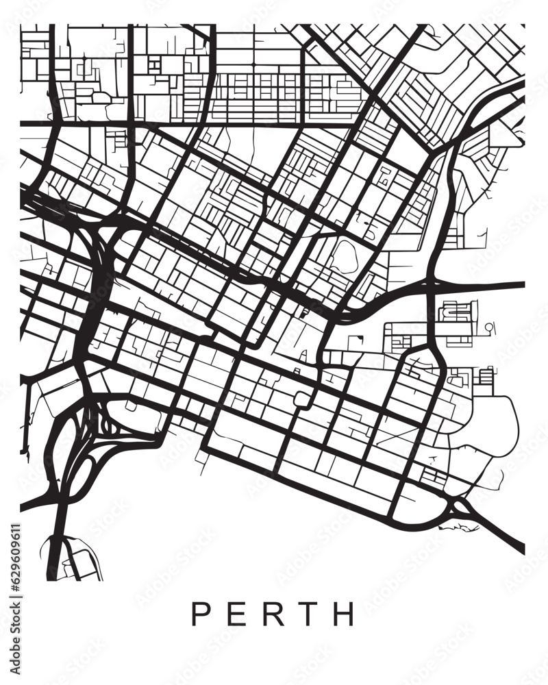 Vector design of the street map of Perth against a white background ...