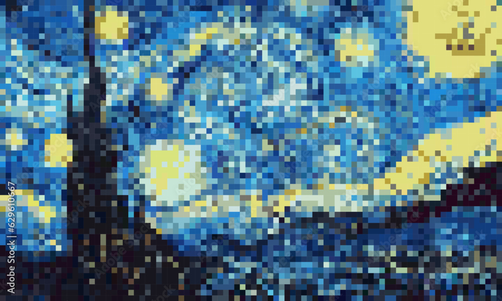 Vetor de Pixel art. The Starry Night. do Stock | Adobe Stock
