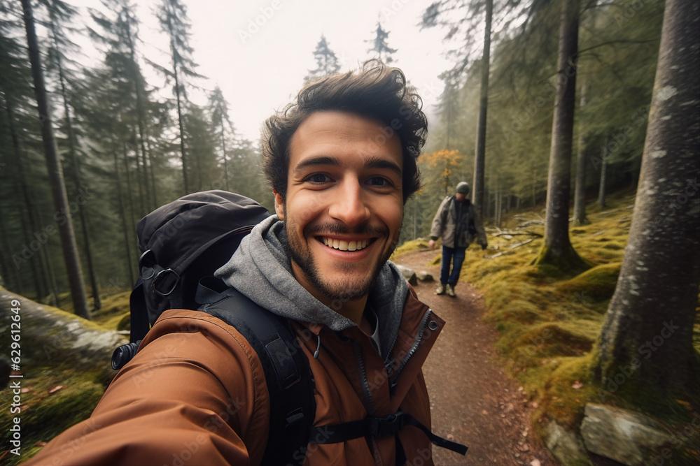 Foto de Generative AI picture image of wanderer person guy in tourist ...