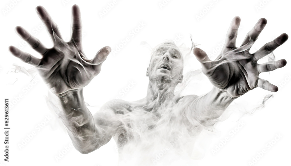 Ghostly hands reaching out from the ground, trying to escape the spirit ...