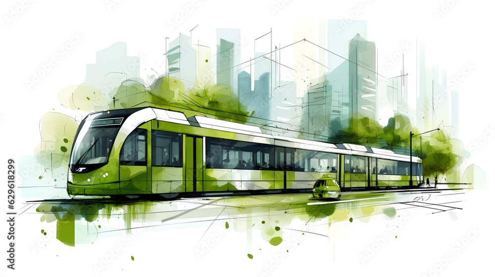 This is a conceptual depiction of sustainable public transportation ...