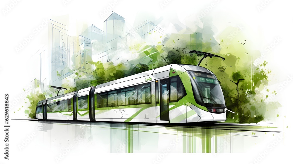 This is a conceptual depiction of sustainable public transportation ...