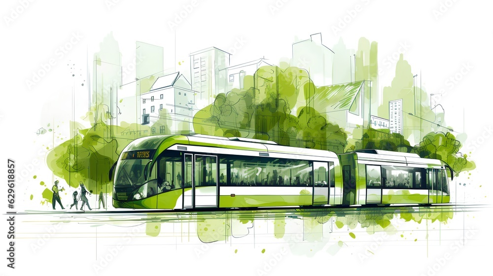 This is a conceptual depiction of sustainable public transportation ...