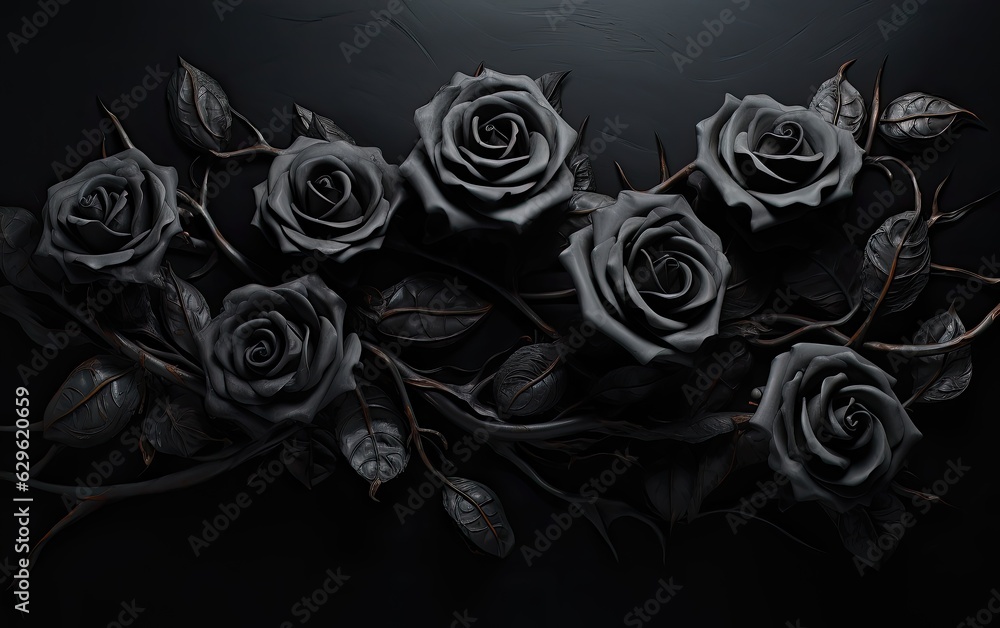 black roses forming a straight border on a solid black background Stock ...