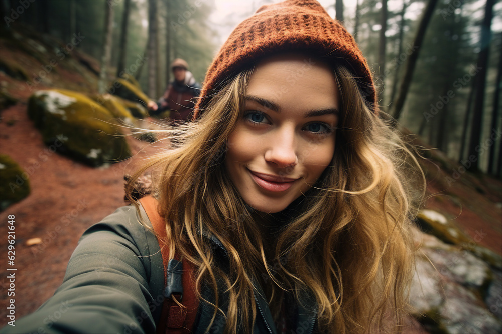 Generative AI picture image of wanderer person in touristic gear ...