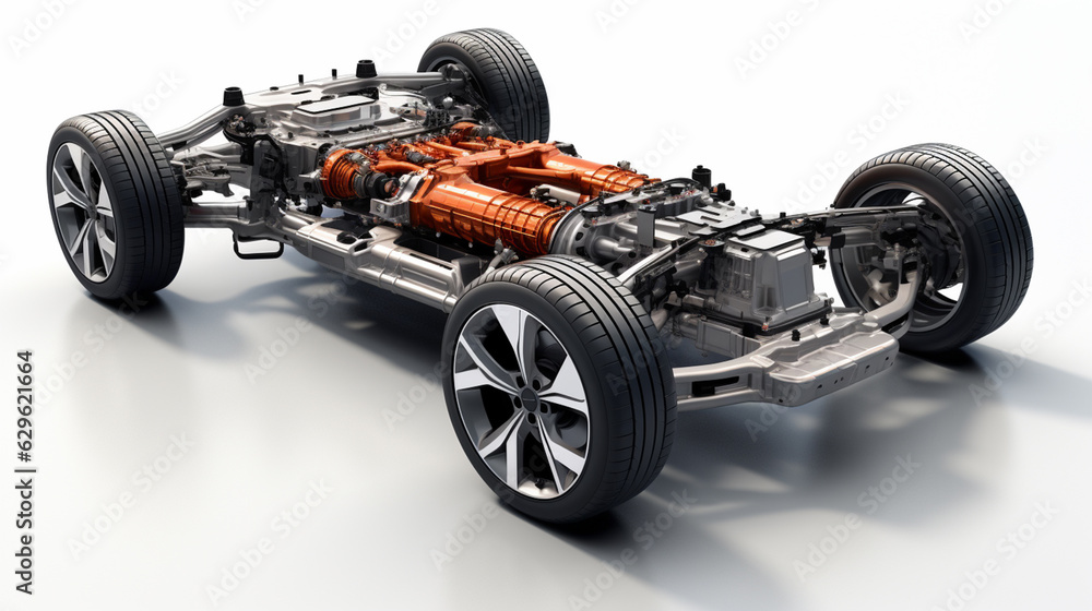 Car chassis with engine. Image of car chassis with engine isolated on ...