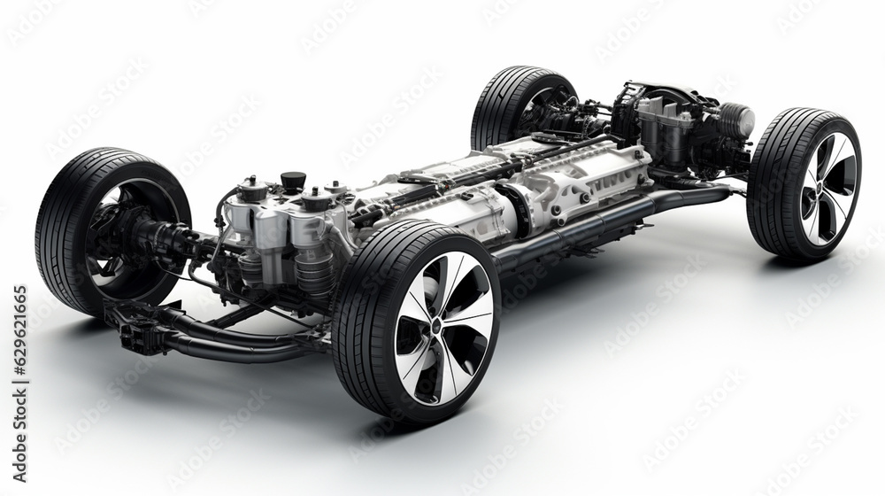 Car chassis with engine. Image of car chassis with engine isolated on ...