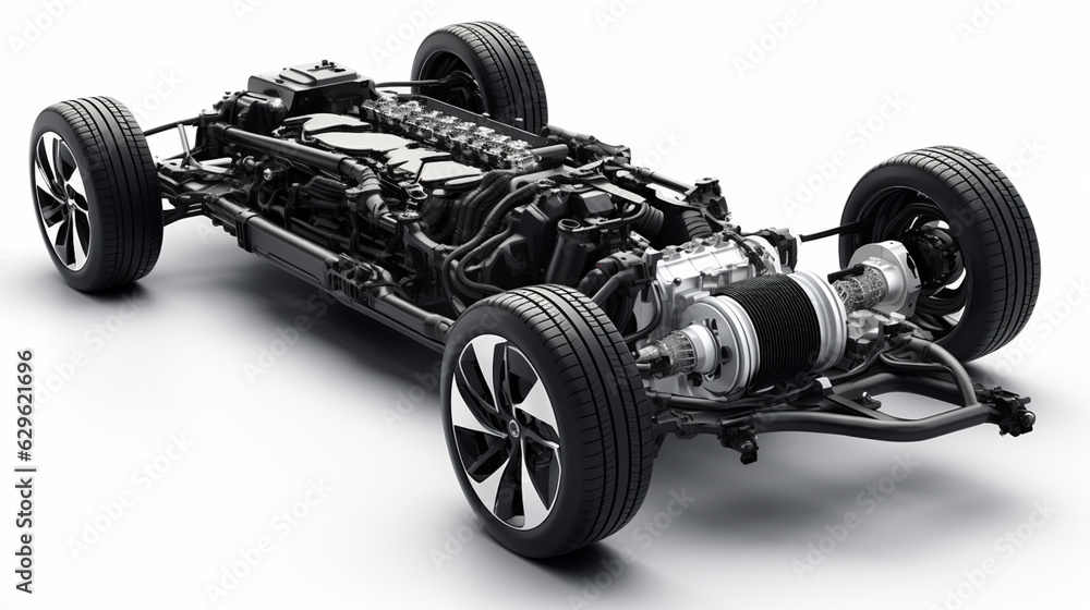 Car chassis with engine. Image of car chassis with engine isolated on ...