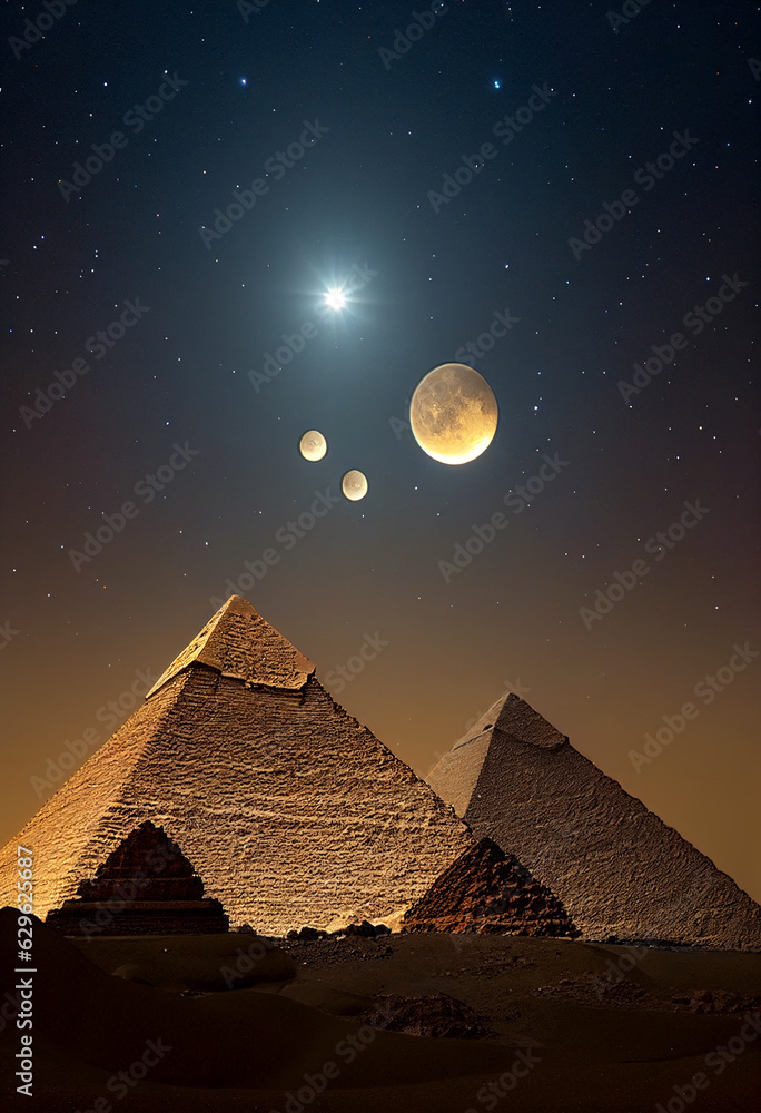 Planets of the solar system over the pyramids of Giza. AI Generated ...