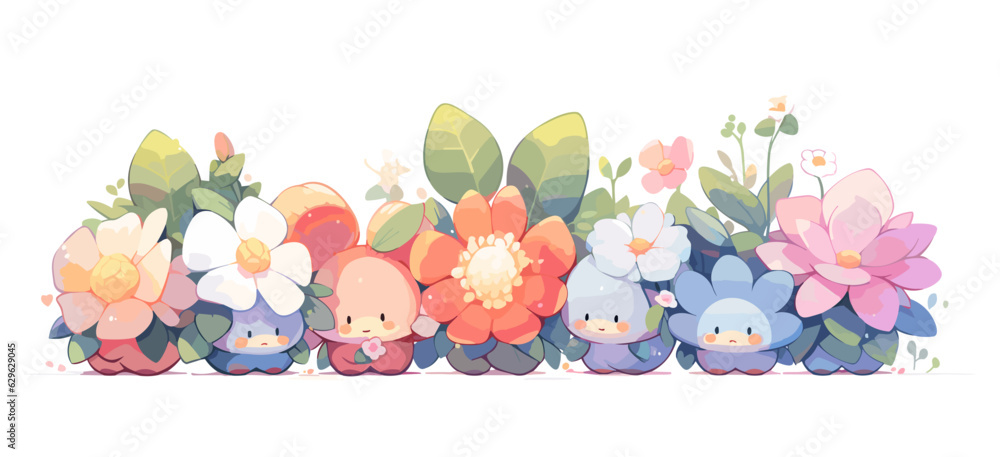 monsters chibi cute characters flower for border bottom background ...