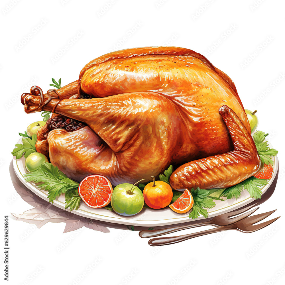 Thanksgiving Roasted Turkey Decorations Watercolor Clipart on ...