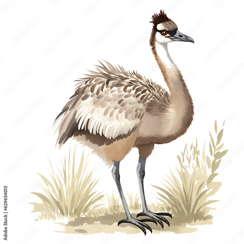 Emu in cartoon style. Cute Little Cartoon Emu isolated on white ...